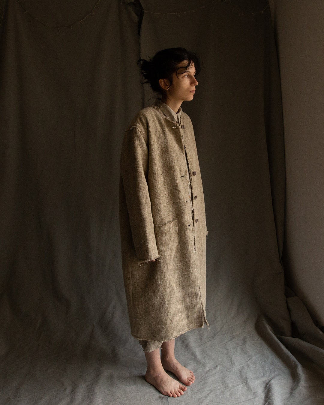 Natural Grey Hemp and Wool Coat HARVEST. Woolen Coat Trench Coat Jacket ...