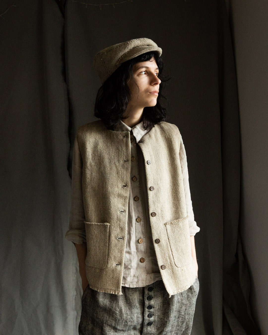 Womens Wool and Hemp Winter Vest GRAIN. Natural Grey Warm Vest Woolen ...