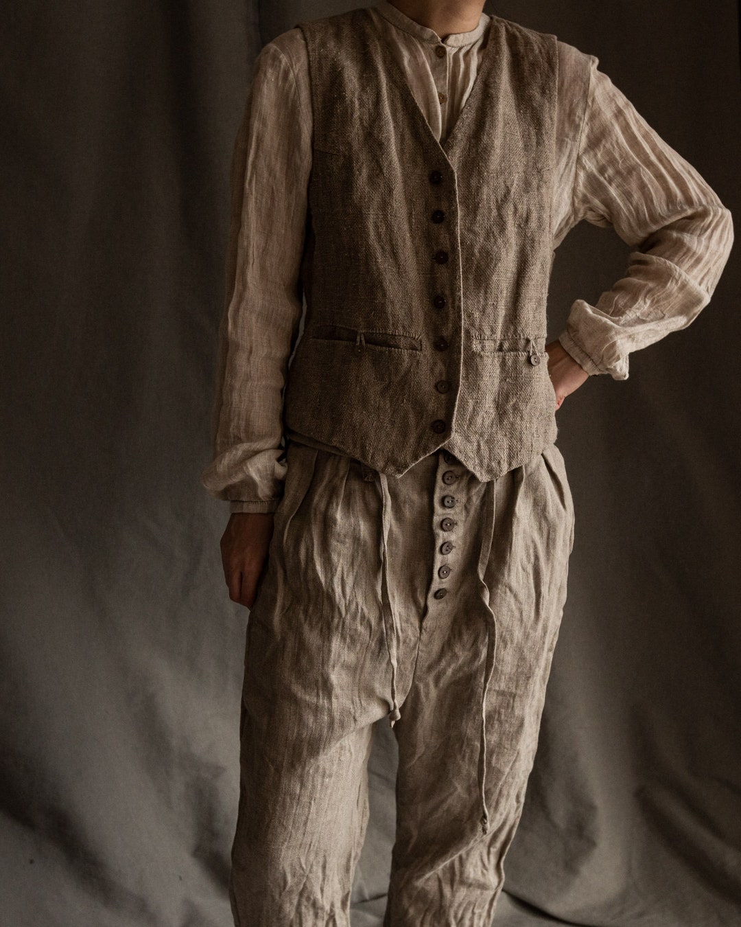 Men's Pants DICKENS, Natural Grey Heavy Linen - Etsy