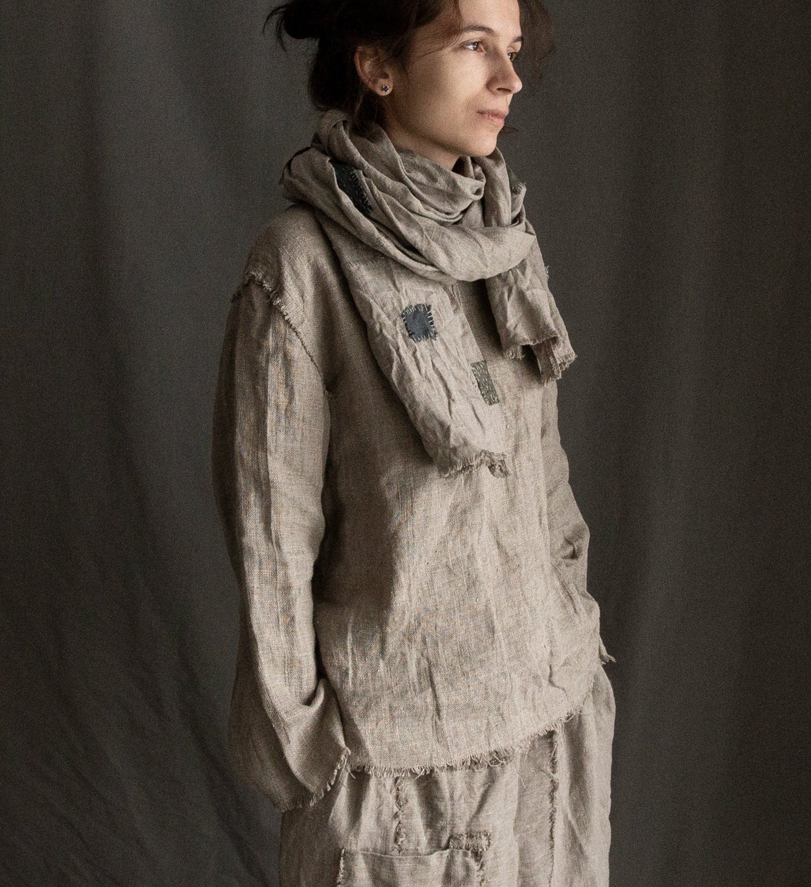 Heavy Linen Patched Scarf INSPIRATION. Linen Shawl Patchwork | Etsy