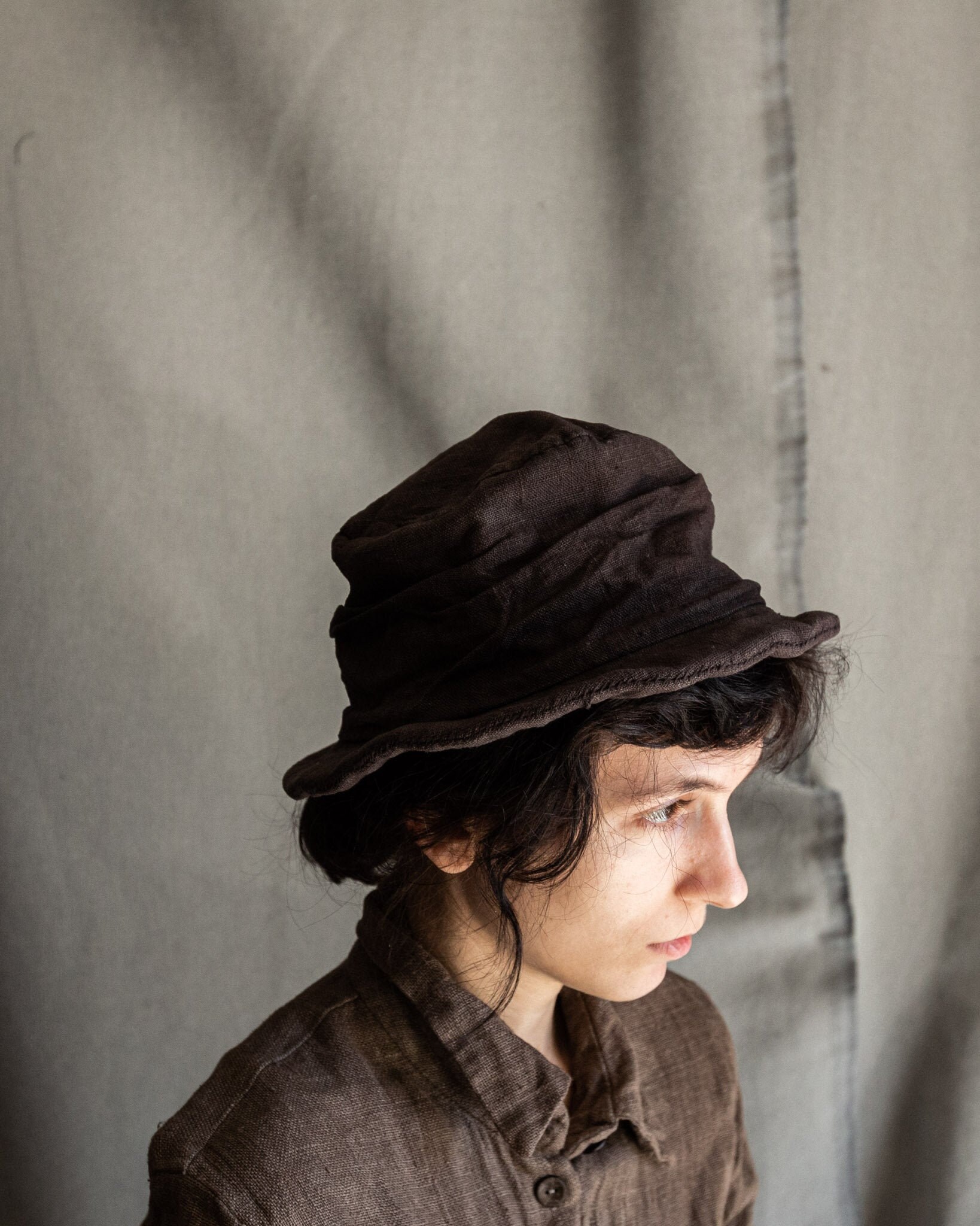 Over Dyed Fedora Hat TOPINAMBUR. Natural Linen Gothic Dark - Etsy