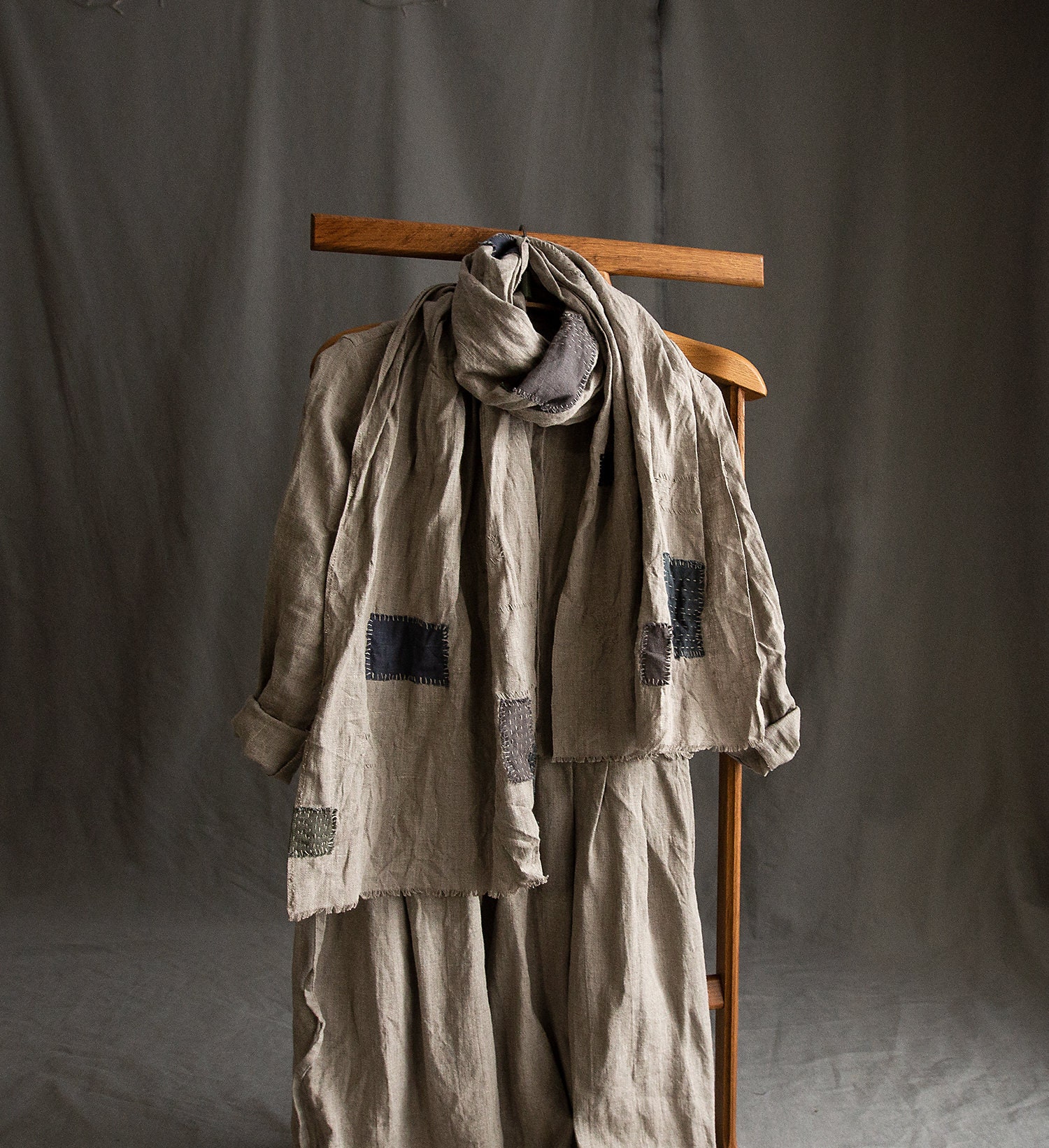 Heavy Linen Patched Scarf INSPIRATION. Linen Shawl Patchwork | Etsy