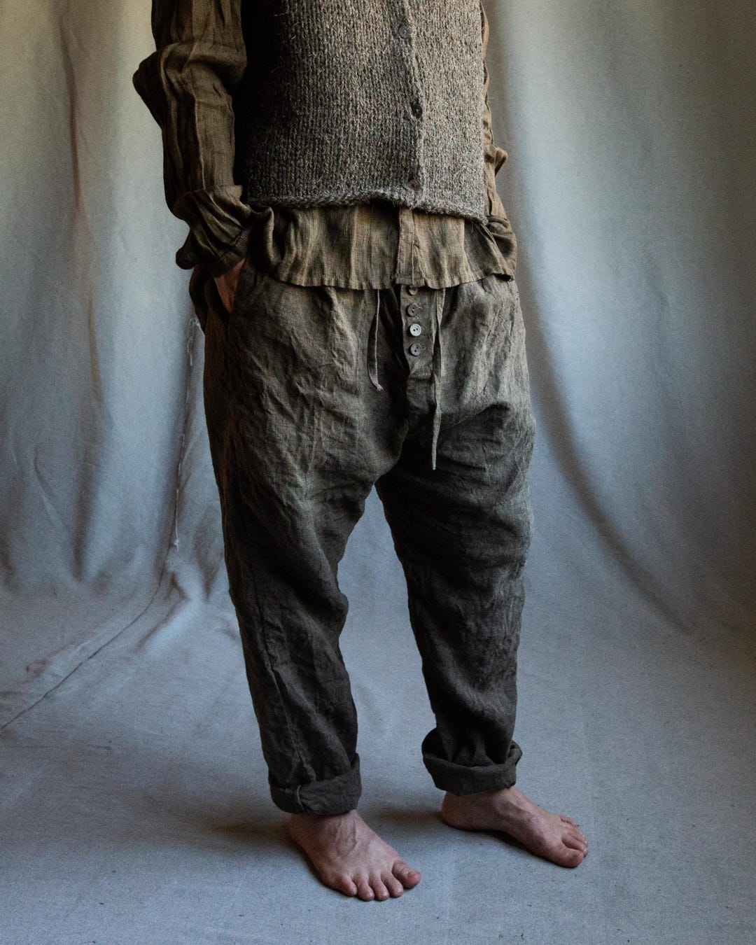 Women's Pants DICKENS, Heavy Textured Papyrus Linen Naturally Dyed to ...