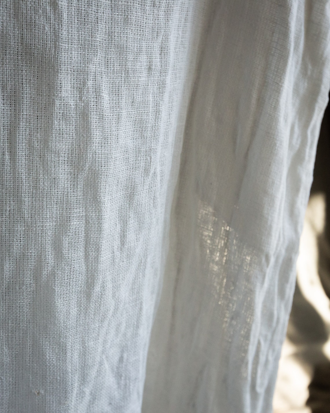 Long white sackcloth linen dress NOMAD with raw hems and side | Etsy