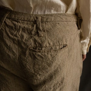 Men's Linen Pants HEMINGWAY. Buttoned Trousers Natural Grey Pants Linen ...