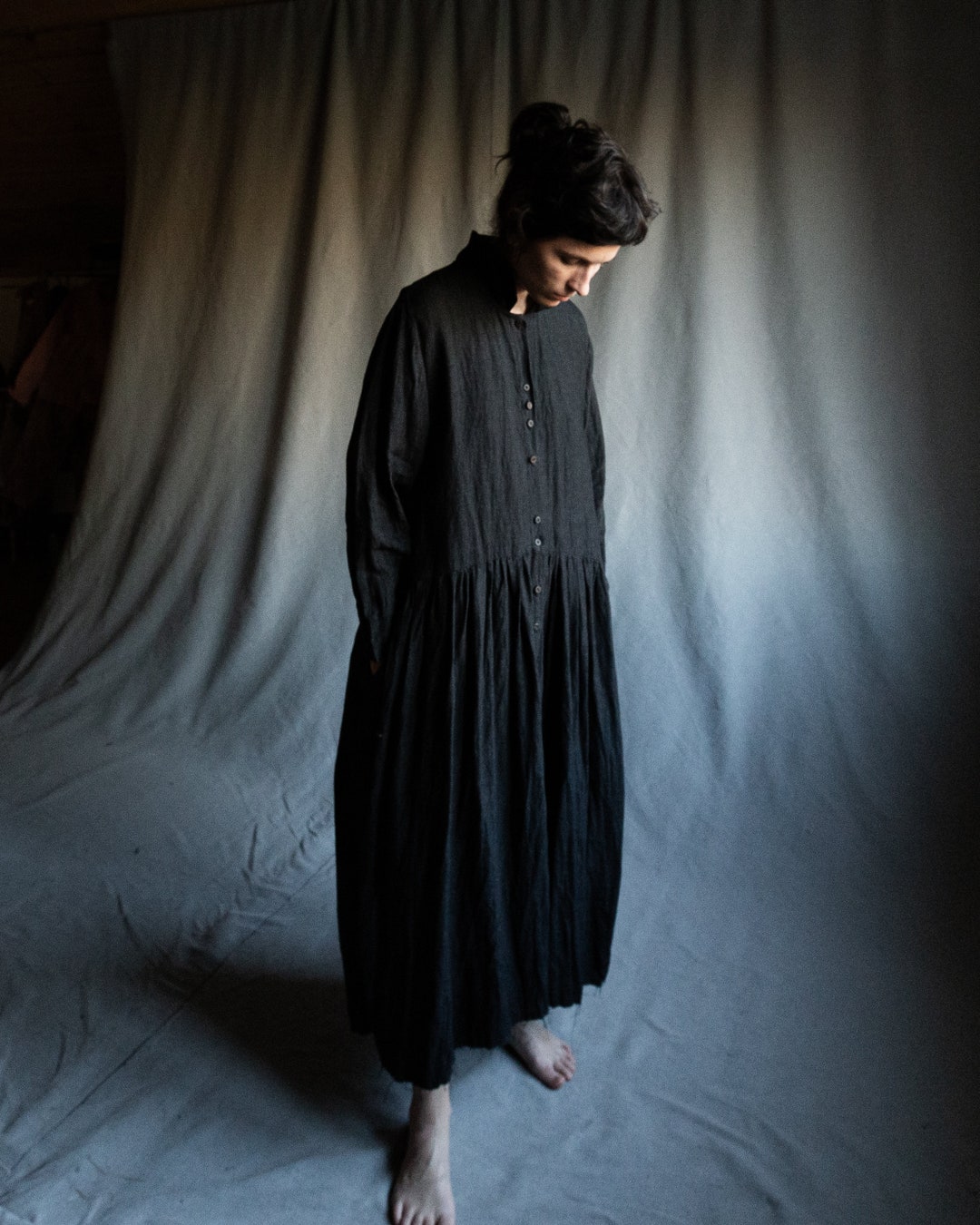 Black Linen Dress INSOMNIA. Linen Womens Clothing Duster Vintage Shirt ...