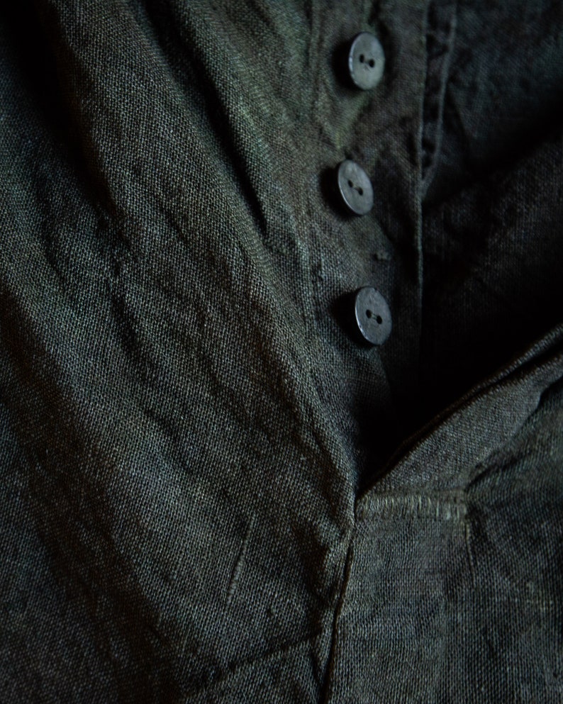 Dark Green Linen Pants HEMINGWAY. Naturally Dyed Buttoned - Etsy