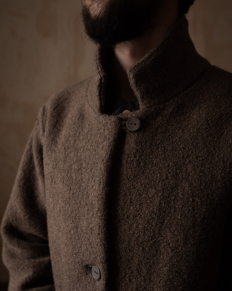 Brown woolen mens coat TAIGA. Natural wool coat trench jacket | Etsy