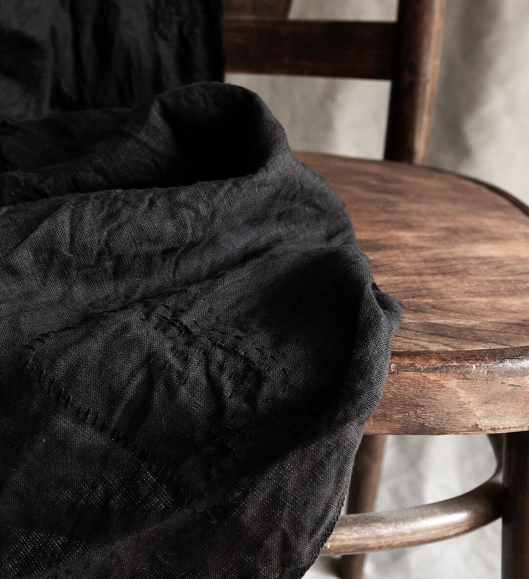 Black Linen Scarf Patched Linen Shawl Boro Linen Scarf Long Linen Scarf ...