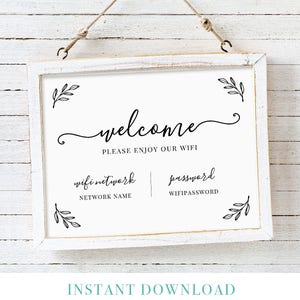 Wifi Password Printable, Wifi Sign Template, Welcome Guest Room ...