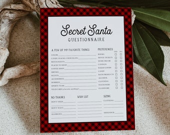 Secret Santa Questionnaire - Etsy