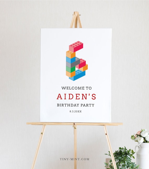 Blocks Welcome Sign Template Master Builder Birthday 100% | Etsy