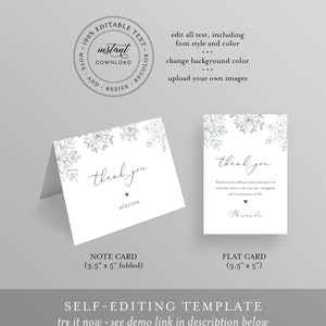 Snowflake Thank You Card Template, Winter Baby Shower Thank You, Flat ...