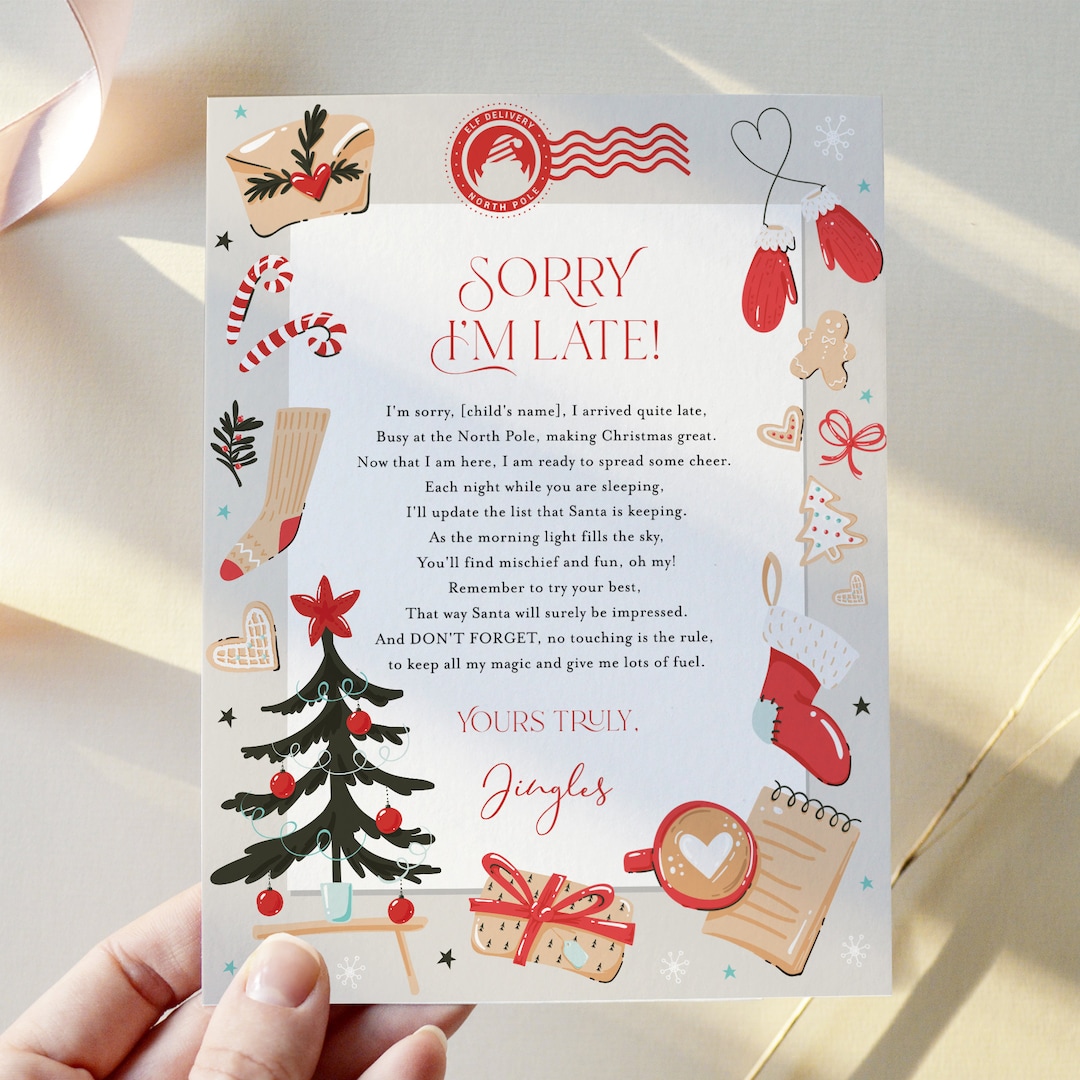 Elf Late Arrival Letter, Hello Note From Elf, Elf Greetings, Sorry I'm ...