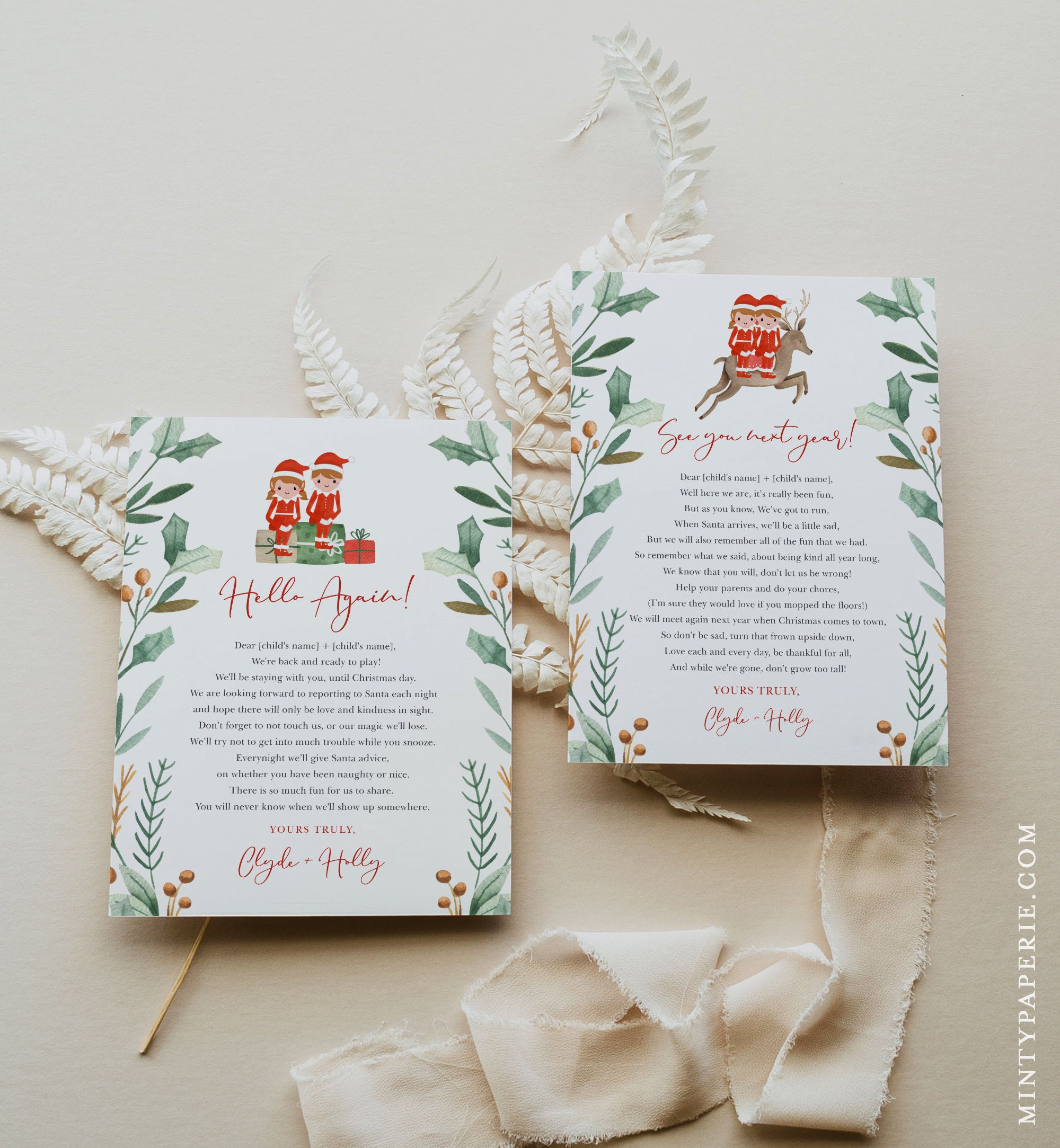 Elf Letter Set Hello and Goodbye Letters From Elves Editable - Etsy