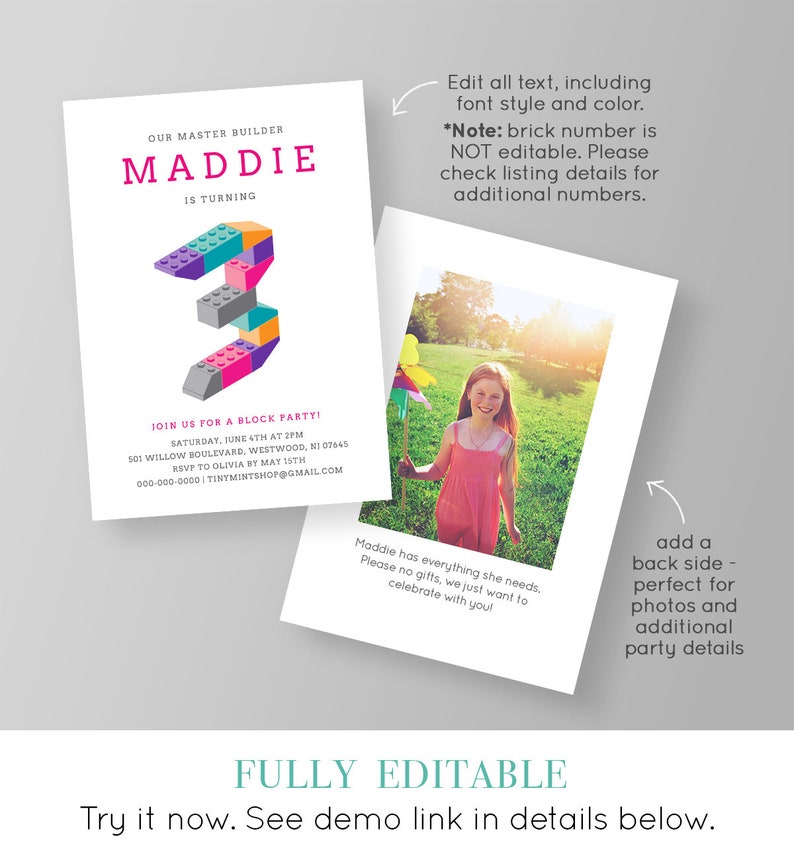 3rd Birthday Party Invitation Printable Master Builder - Etsy
