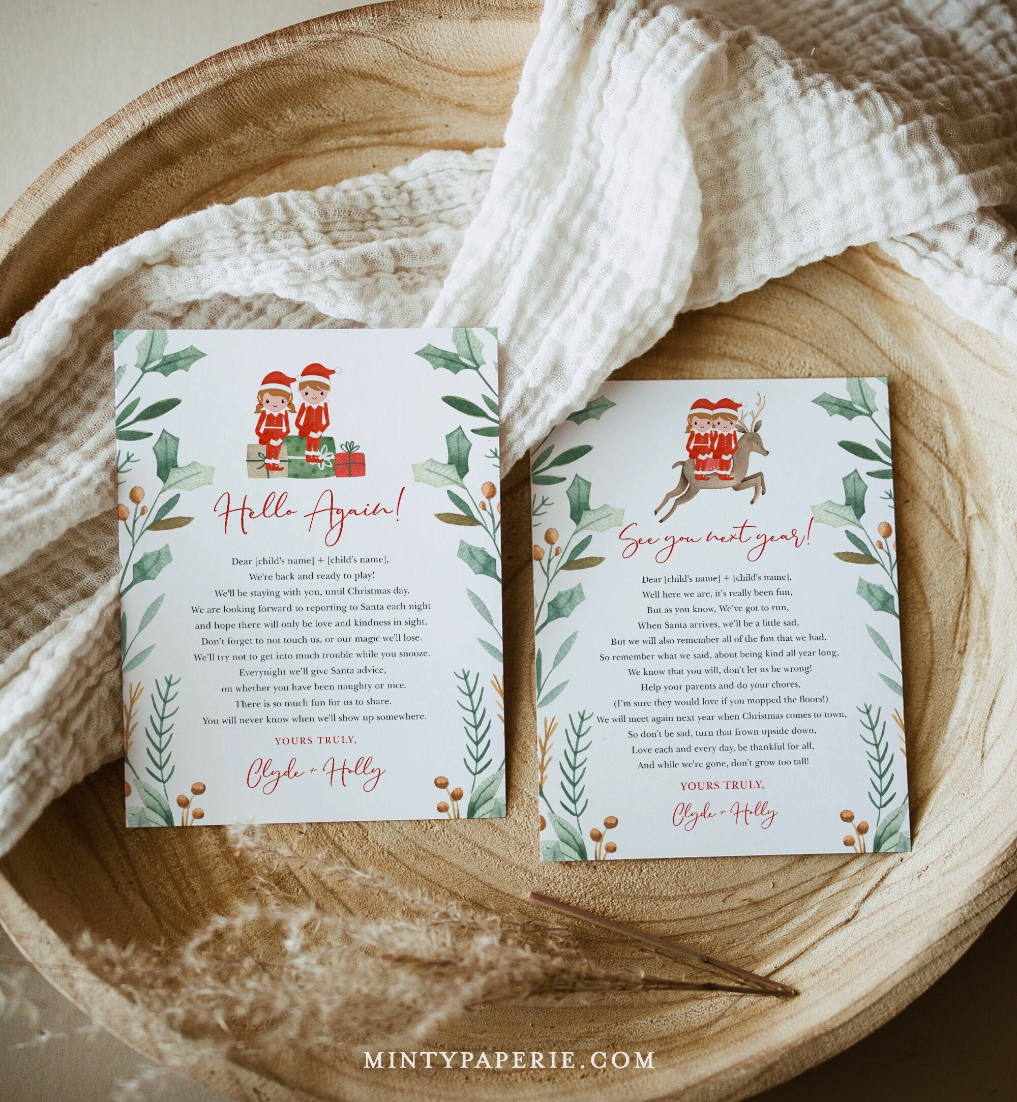 Elf Letter Set Hello and Goodbye Letters From Elves Editable - Etsy
