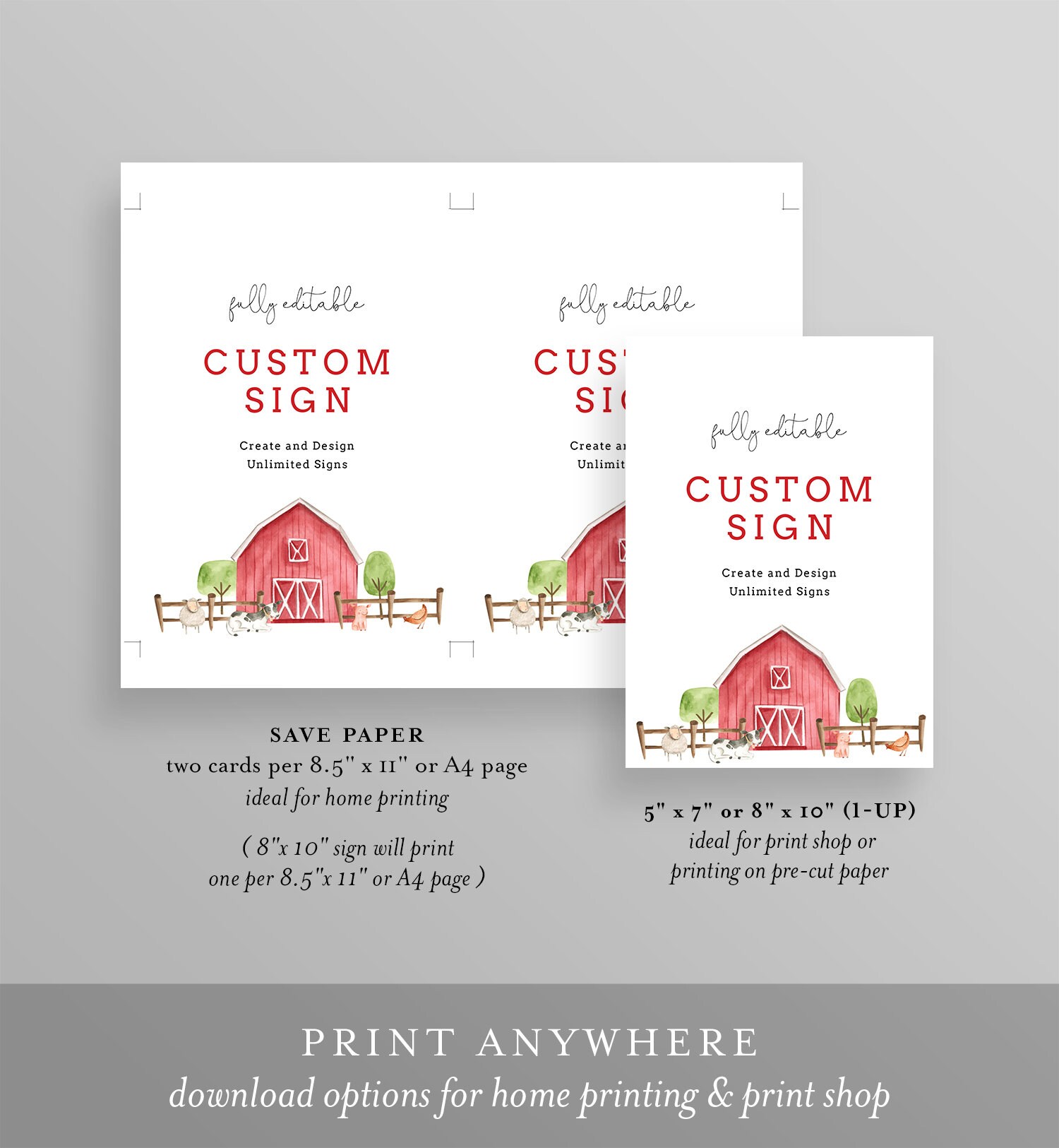 Barn Custom Sign Template Editable Farm Animal Birthday Party | Etsy