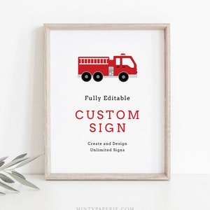 Fire Truck Custom Sign Template, Editable Firefighter Birthday Party ...