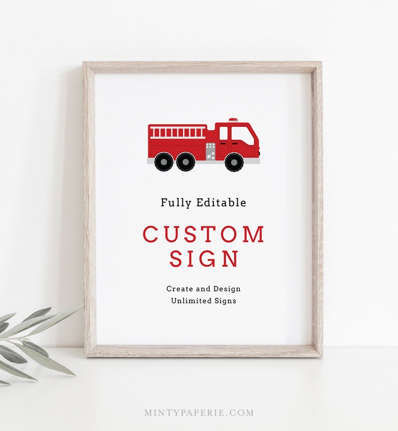Fire Truck Custom Sign Template Editable Firefighter Birthday - Etsy