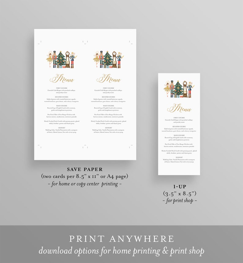 Nutcracker Menu Card, Holiday Dinner Menu Template, Printable Christmas ...