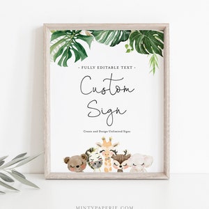 Safari Custom Sign Template Cute Animals Birthday Party - Etsy