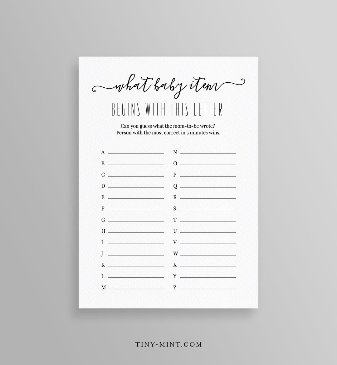 Alphabet Baby Shower Game, What Baby Item Begins With This Letter Game ...