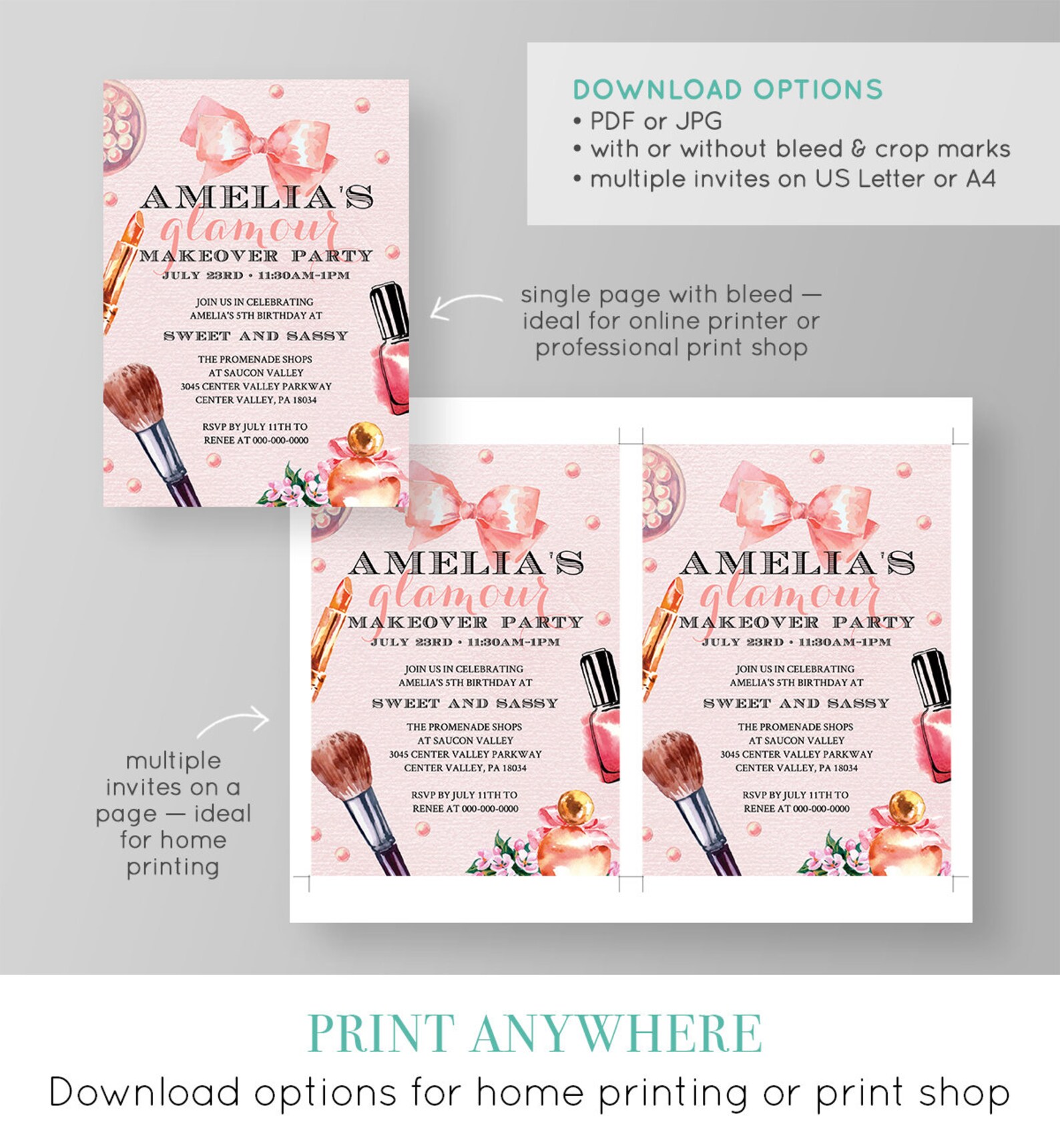 Makeover Party Invitation Template Printable Girls Birthday - Etsy