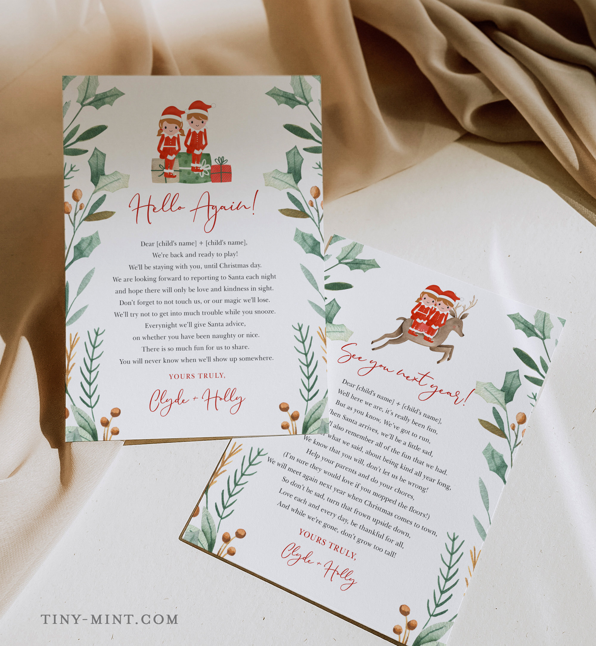 Elf Letter Set Hello and Goodbye Letters From Elves Editable - Etsy