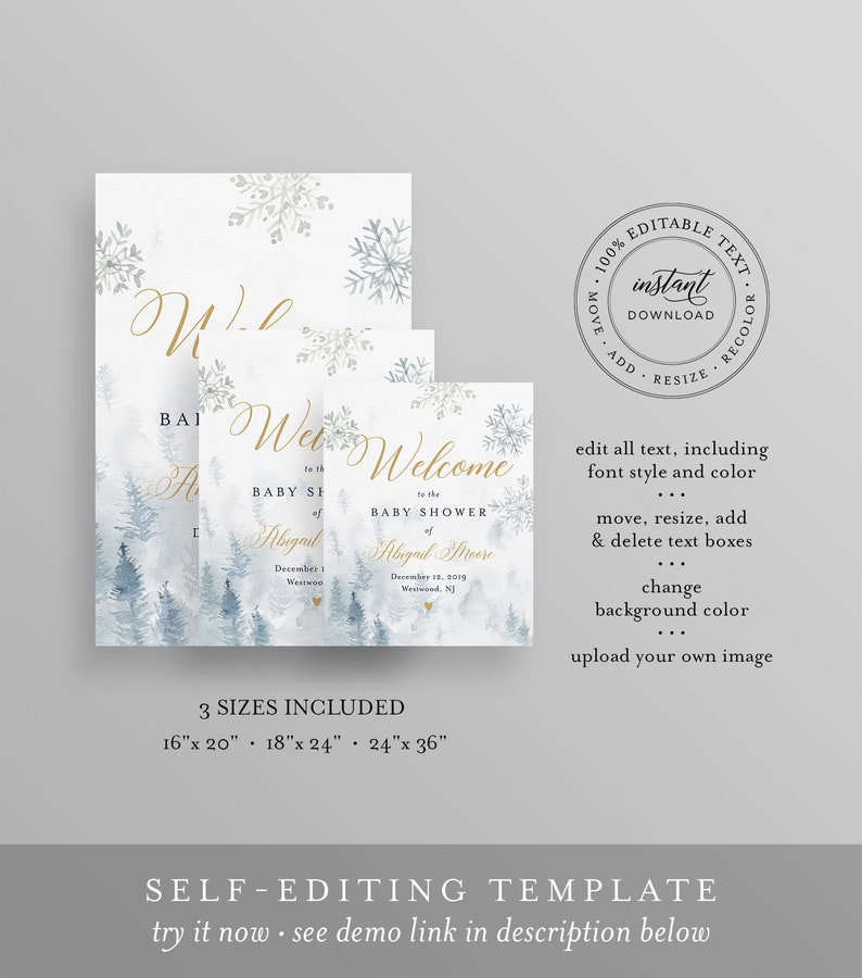Winter Welcome Sign Template, Snowflake, Pine Tree, 100% Editable Text ...