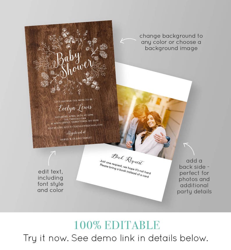 Rustic Baby Shower Invitation Template Printable Gender | Etsy