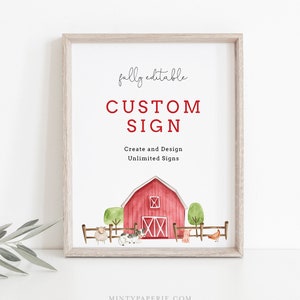Barn Custom Sign Template, Editable Farm Animal Birthday Party Tabletop ...