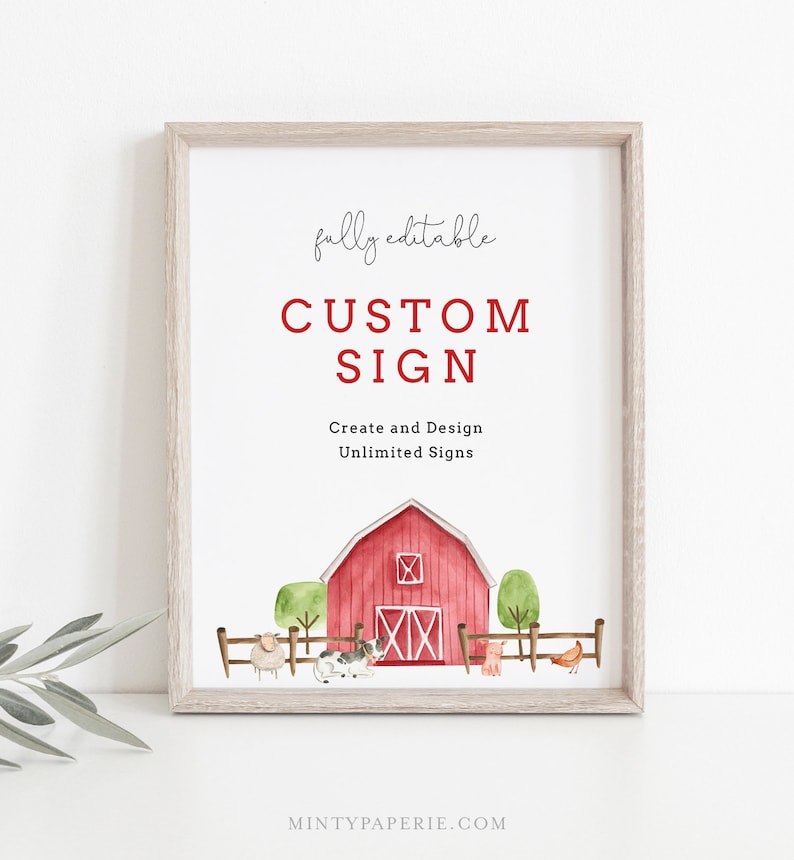 Barn Custom Sign Template Editable Farm Animal Birthday Party | Etsy