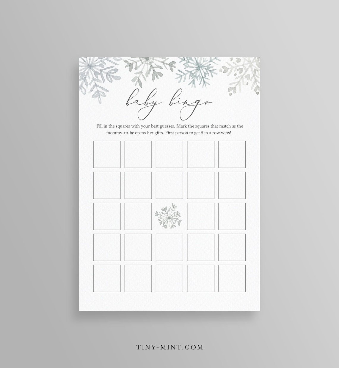 Winter Baby Shower Bingo Game Snowflake Bingo Card Printable - Etsy