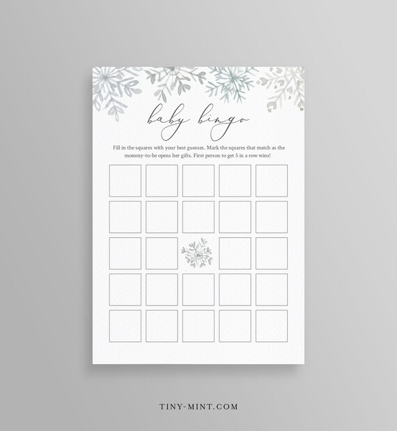 Winter Baby Shower Bingo Game Snowflake Bingo Card Printable | Etsy