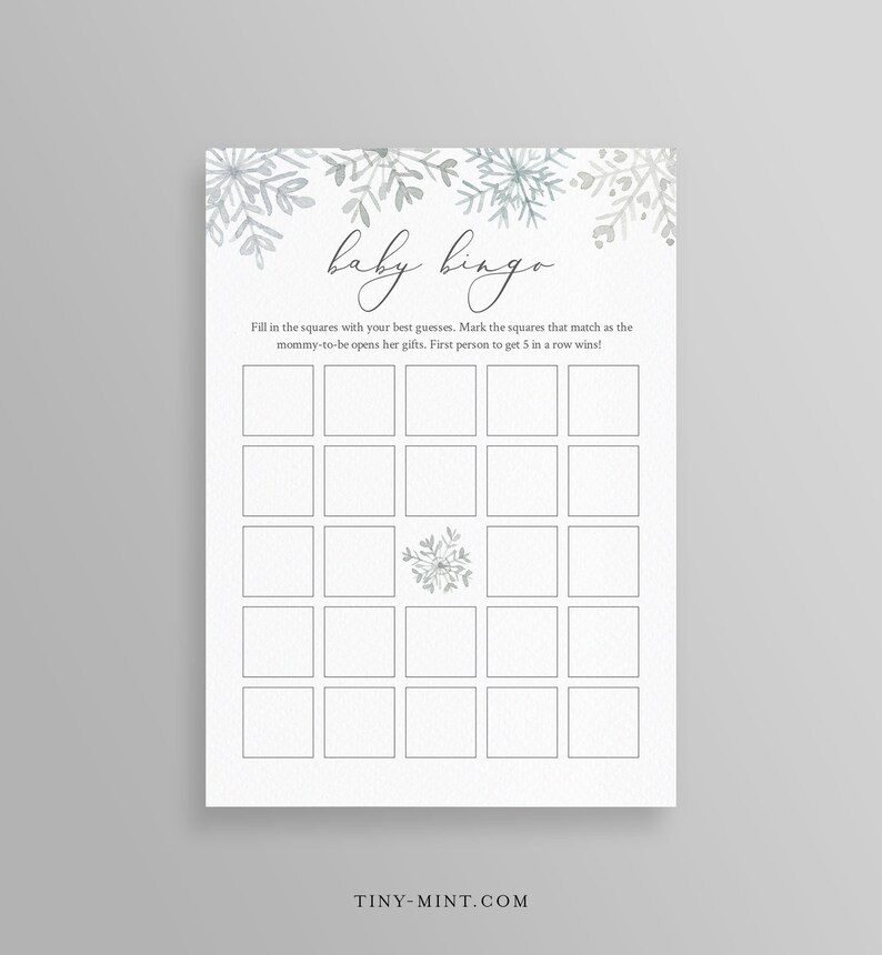 Winter Baby Shower Bingo Game, Snowflake Bingo Card, Printable Baby ...