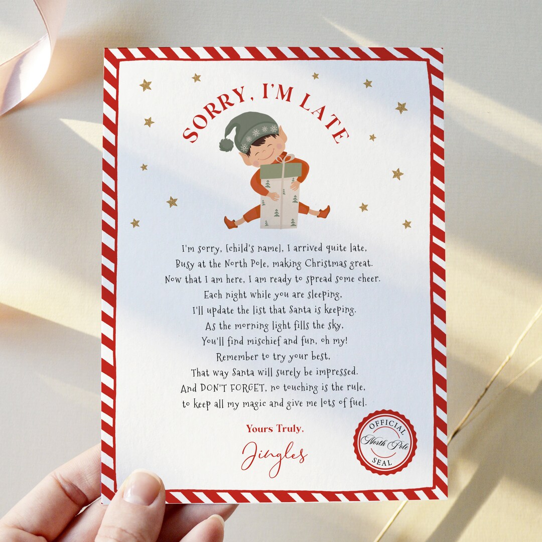 Elf Late Arrival Letter, Hello Note From Elf, Elf Greetings, Sorry I'm ...