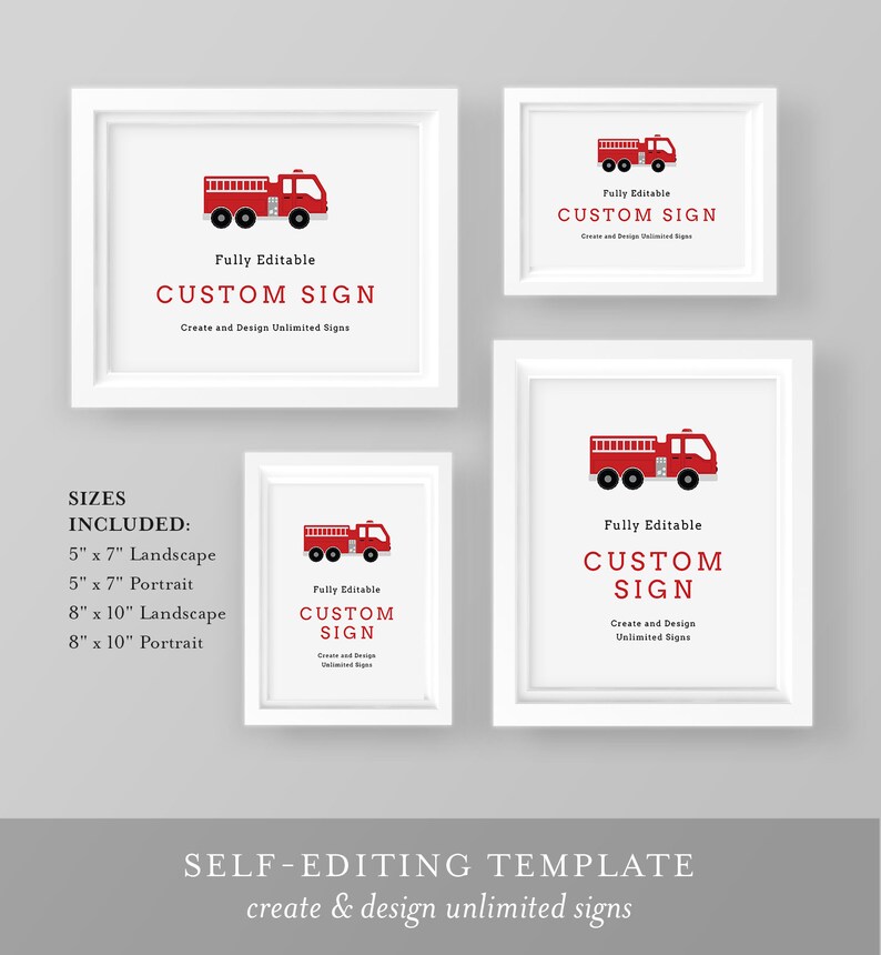 Fire Truck Custom Sign Template Editable Firefighter Birthday - Etsy