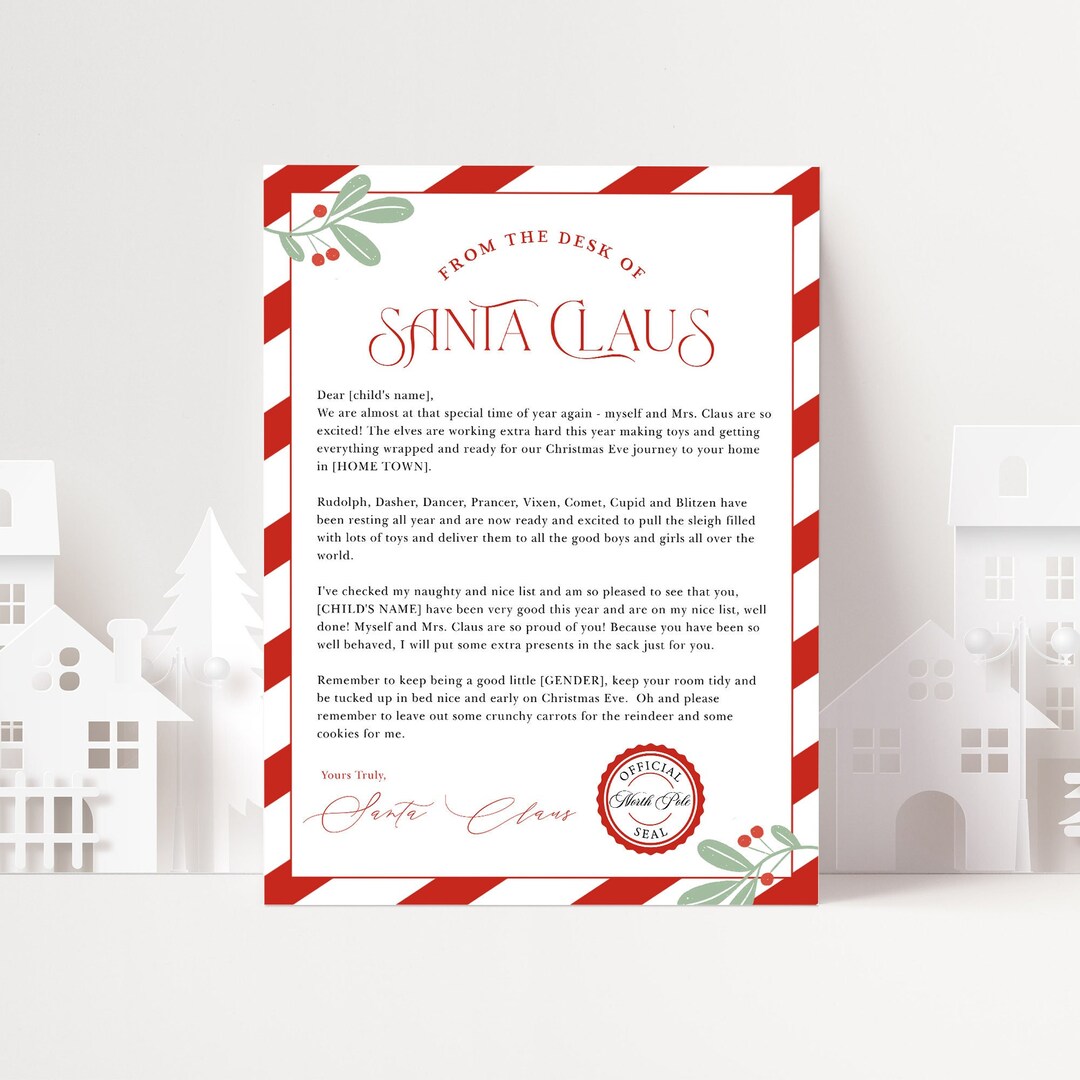 Santa Claus Letter Template, Letter From the North Pole, Christmas Note ...