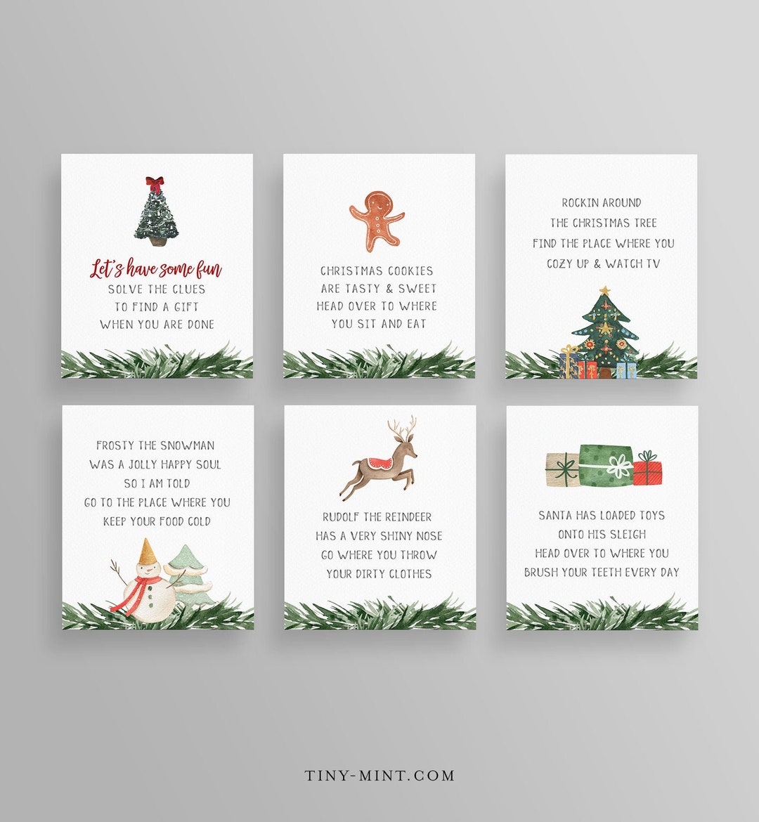 Christmas Treasure Hunt Game Cards, Printable Gift Scavenger Hunt ...