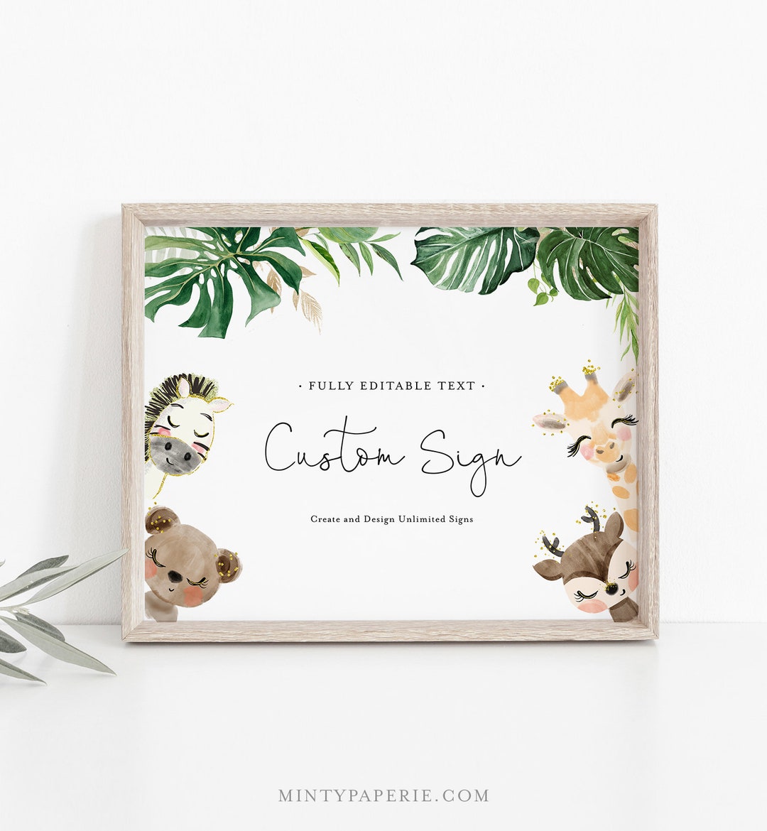 Safari Custom Sign Template Cute Animals Birthday Party - Etsy