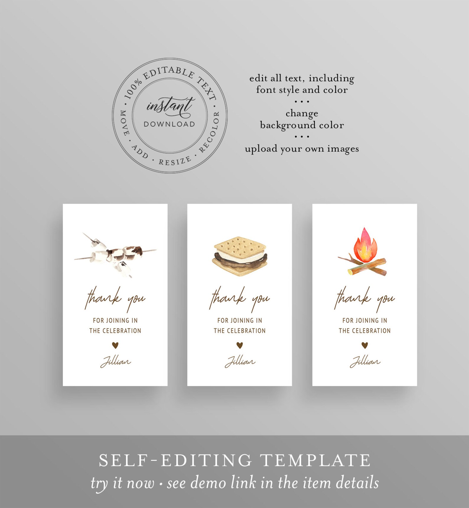 Smores Favor Tag Template Backyard Bonfire Glamping - Etsy