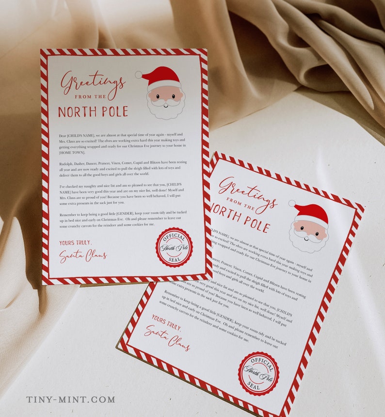 Santa Claus Letter Template, Letter From the North Pole, Christmas Note ...