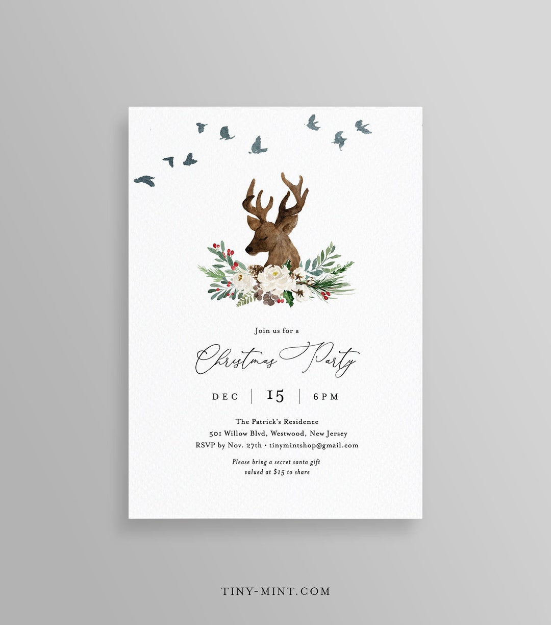 Rustic Christmas Invitation Template, Printable Rustic Holiday Party ...