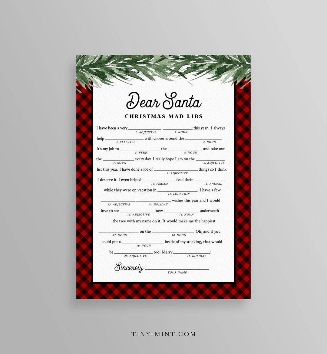 Christmas Mad Libs Game, Funny Holiday Game, Printable Dear Santa ...