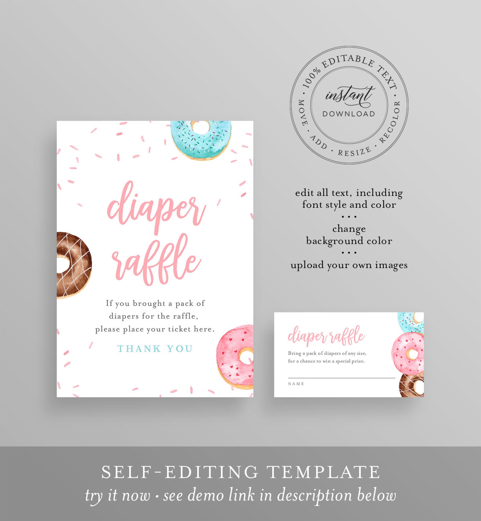 Donut Diaper Raffle Kit Baby Shower Games Printable Diaper | Etsy