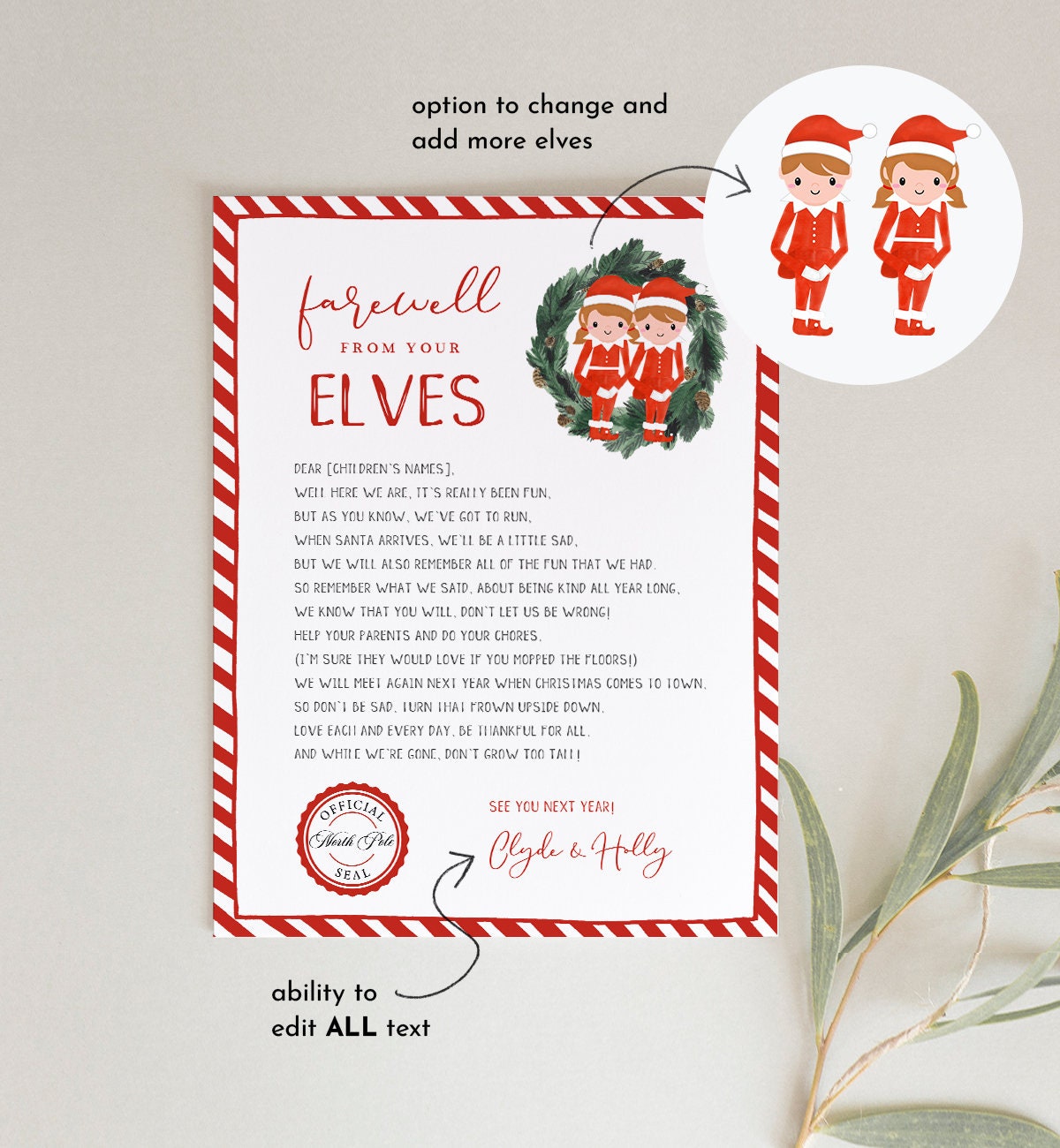 Goodbye Letter From Elves Farewell Letter 100% Editable - Etsy