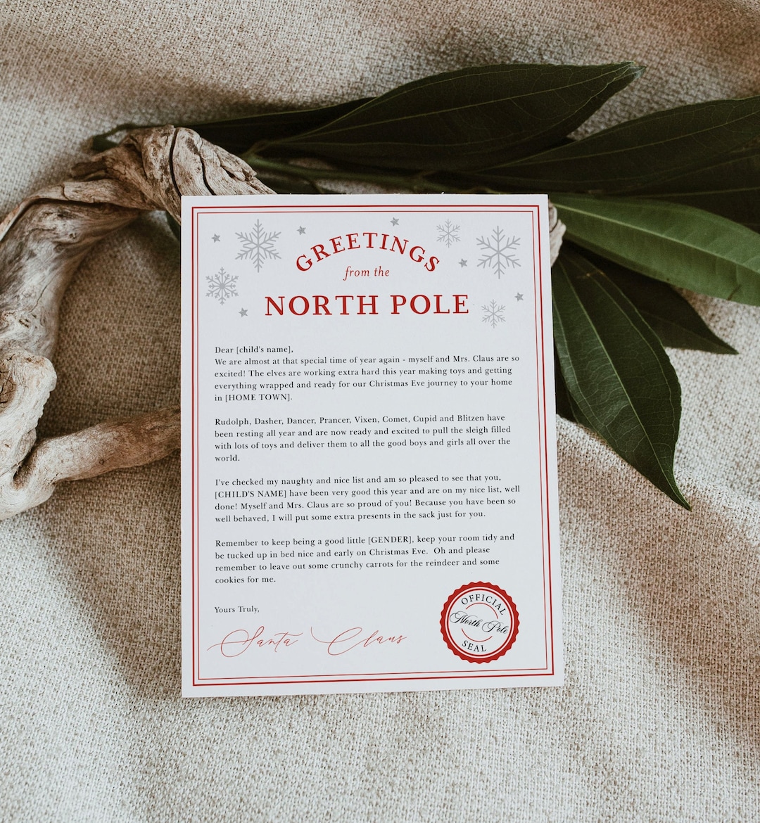 Santa Claus Letter Template, Letter From the North Pole, Christmas Note, 100% Editable Text ...
