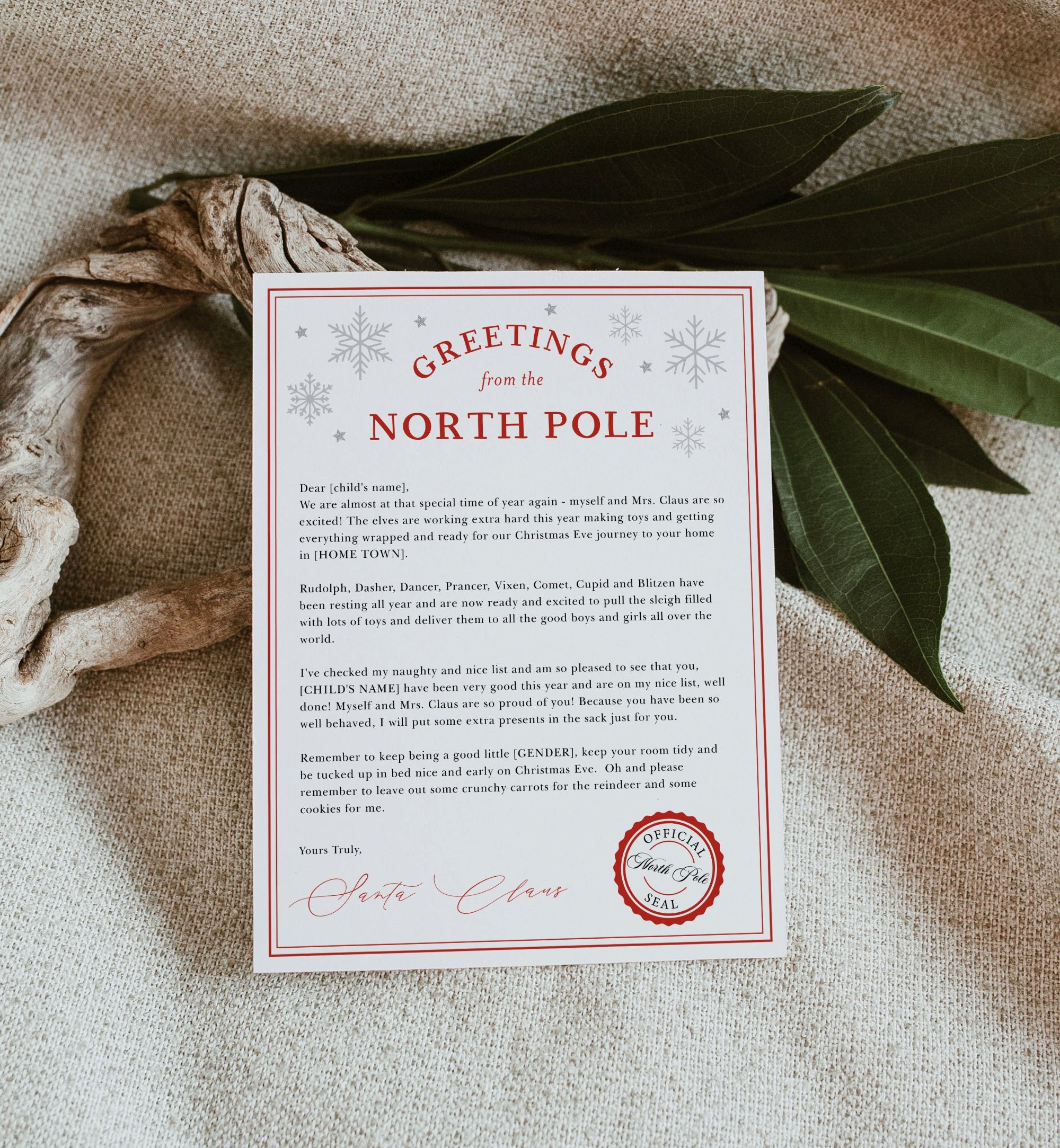 Santa Claus Letter Template Letter From the North Pole - Etsy