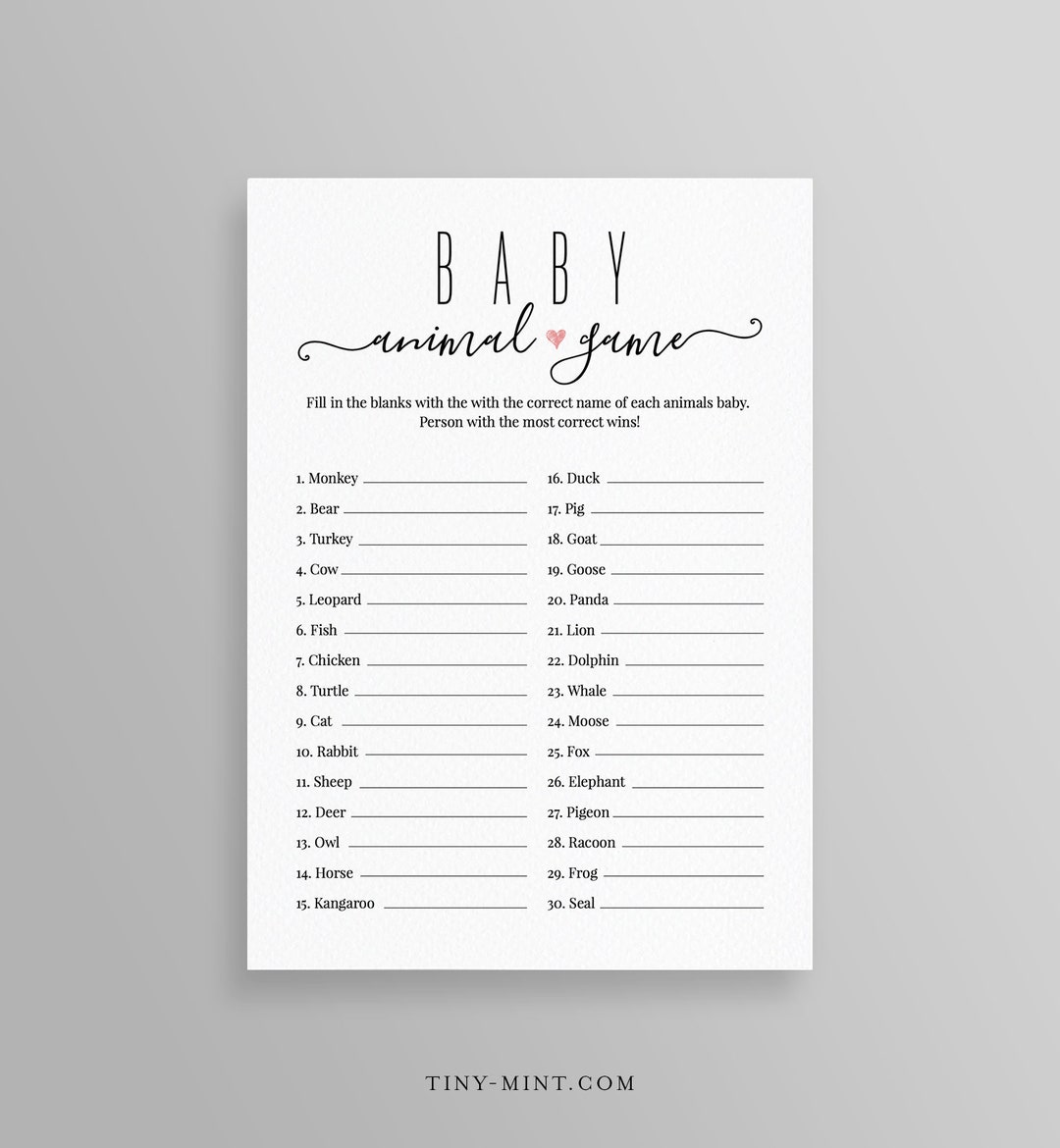 Baby Animal Baby Shower Game, Printable Name That Baby Game, 100% ...